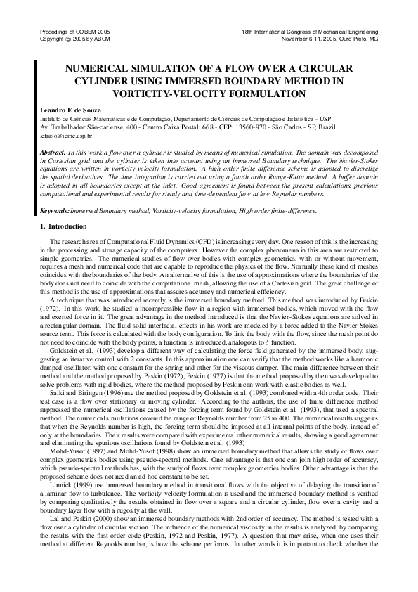 (PDF) Numerical Simulation of a Flow Over a Circular Cylinder Using Immersed Boundary Method in ...