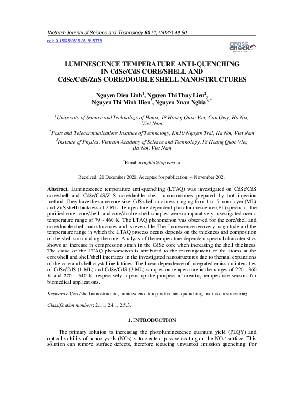 (PDF) Luminescence temperature anti-quenching in CdSe/CdS core/shell and CdSe/CdS/ZnS core ...