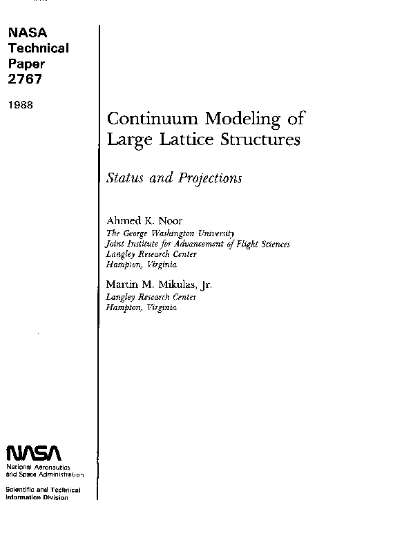 Pdf Continuum Modeling Of Large Lattice Structures Status And