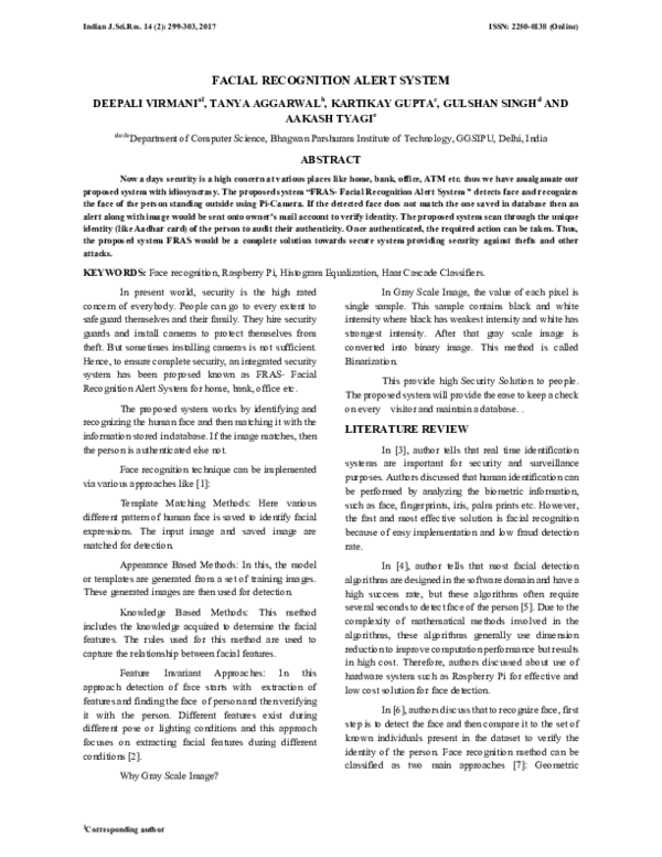Pdf Facial Recognition Alert System Kartikay Gupta Academia Edu