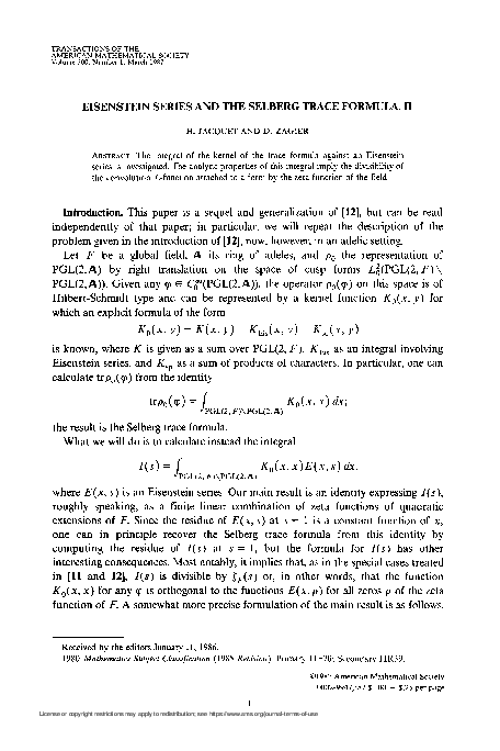 (PDF) Eisenstein series and the Selberg trace formula. II