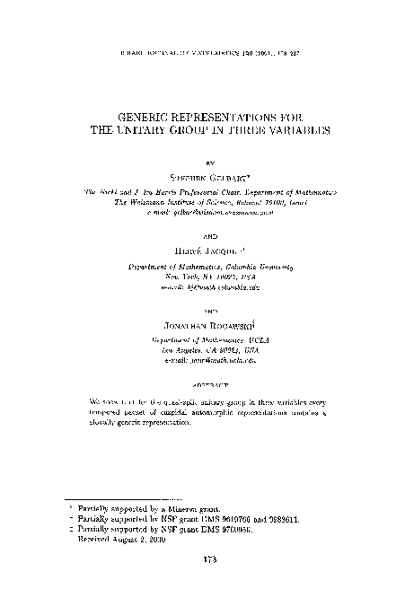 (PDF) Generic representations for the unitary group in three variables
