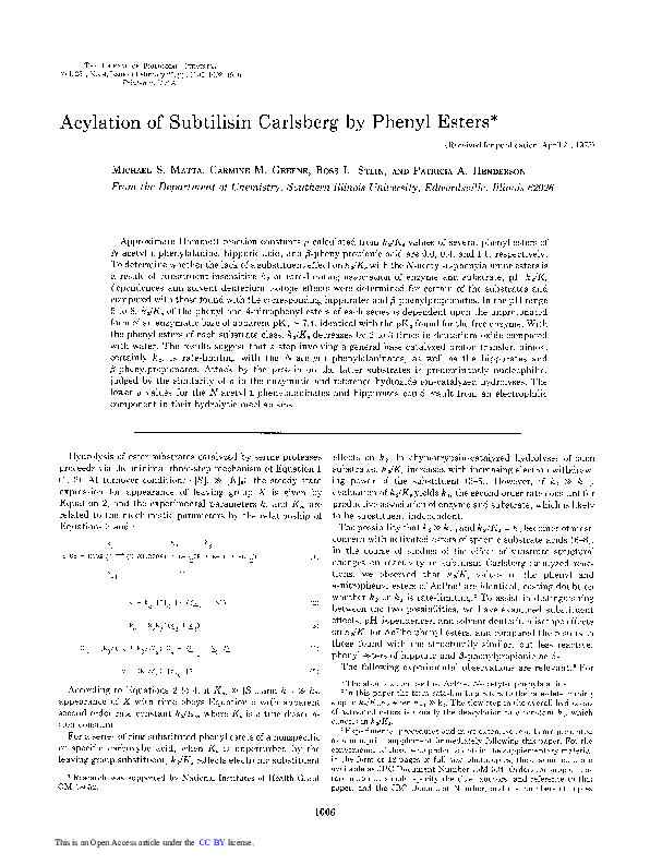 (PDF) Acylation of subtilisin Carlsberg by phenyl esters