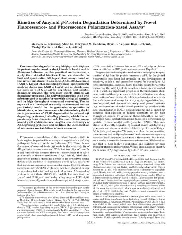 (PDF) Kinetics of Amyloid β-Protein Degradation Determined by Novel ...