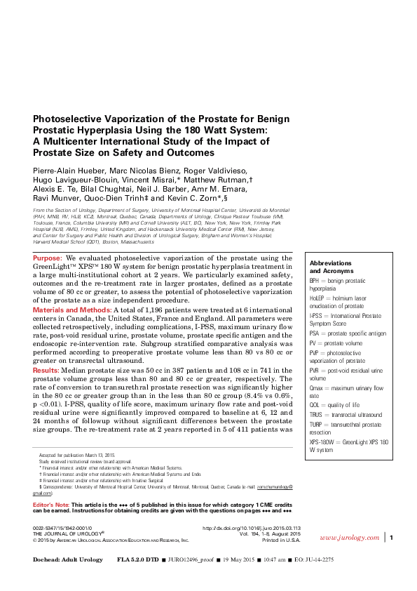 (PDF) Photoselective Vaporization of the Prostate for Benign Prostatic ...
