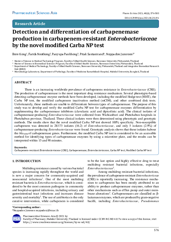 (PDF) Detection and differentiation of carbapenemase production in ...