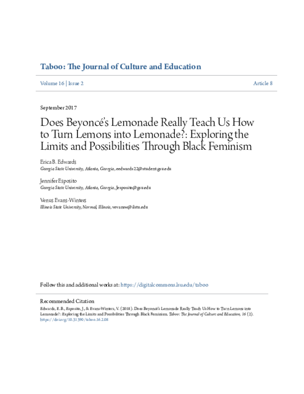 (PDF) Does Beyoncé’s Lemonade Really Teach Us How to Turn Lemons into ...