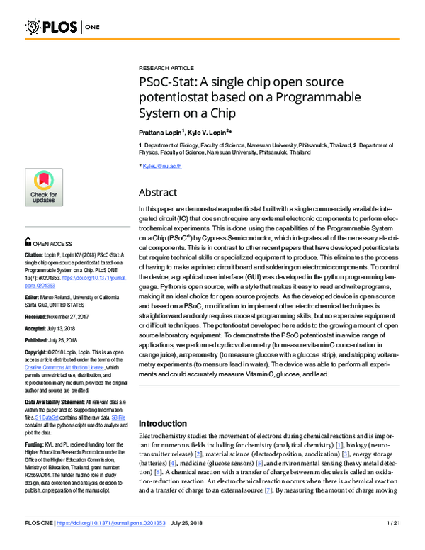(PDF) PSoC-Stat: A single chip open source potentiostat based on a ...