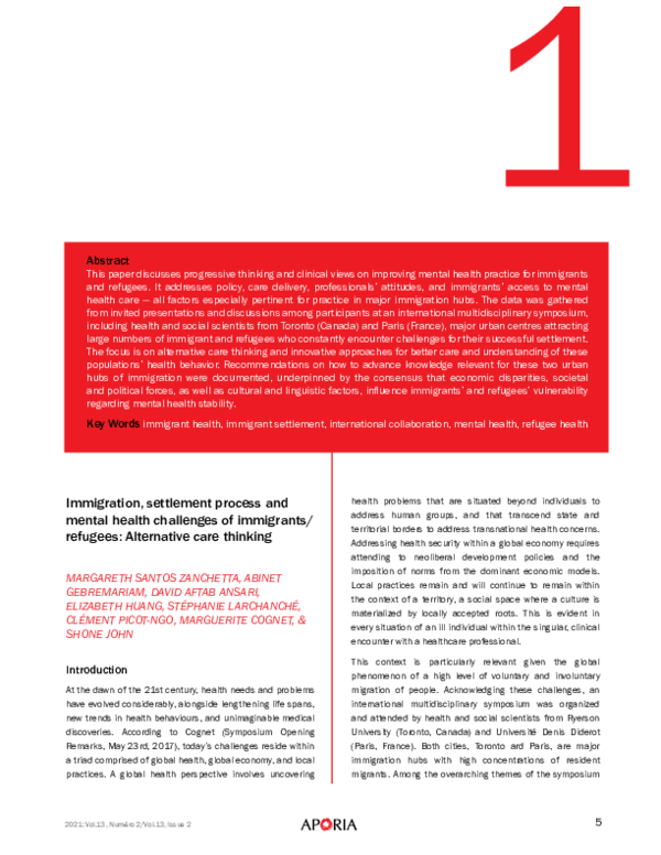 (PDF) Immigration, settlement process and mental health challenges of ...