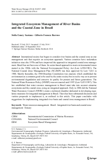(PDF) Integrated Ecosystem Management of River Basins and the Coastal Zone in Brazil