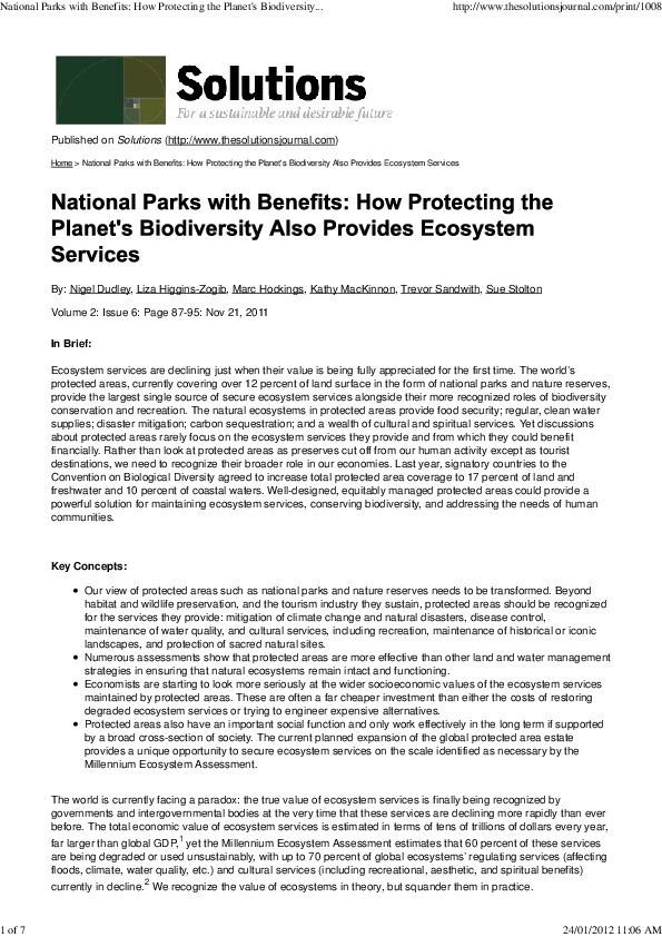 (PDF) National Parks with benefits: How protecting the planet's ...