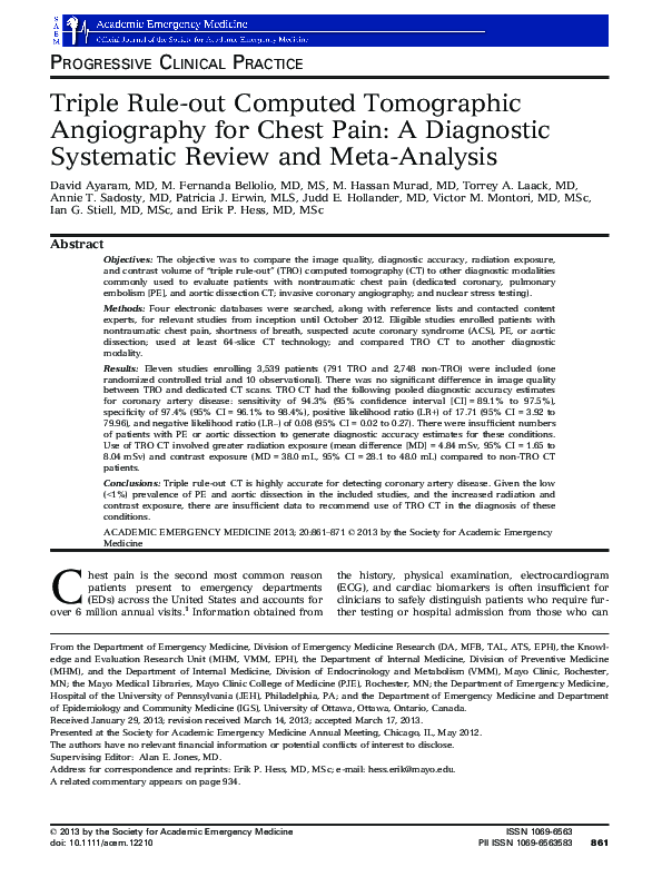 (PDF) Triple Rule-out Computed Tomographic Angiography for Chest Pain ...