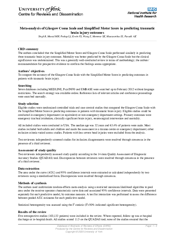 (PDF) Meta-analysis of Glasgow Coma Scale and Simplified Motor Score in ...
