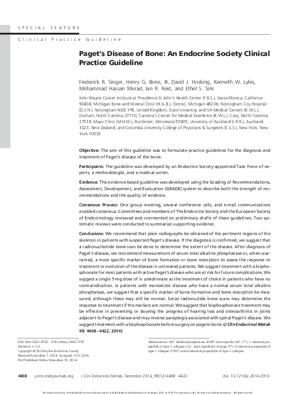 (PDF) Paget's Disease of Bone: An Endocrine Society Clinical Practice Guideline