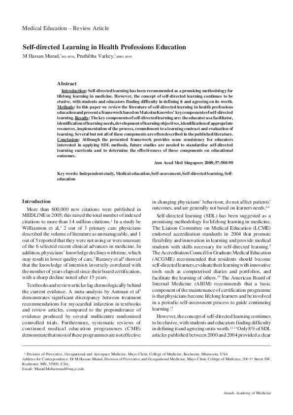 (PDF) Self-directed learning in health professions education