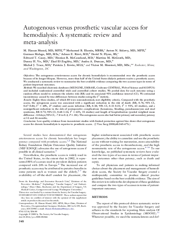 (PDF) Autogenous versus prosthetic vascular access for hemodialysis: A ...
