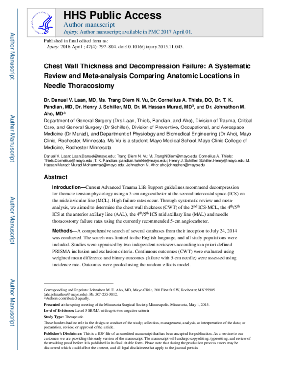 (PDF) Chest wall thickness and decompression failure: A systematic ...