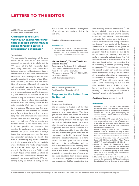 (PDF) Response to the Letter from Dr Bertini