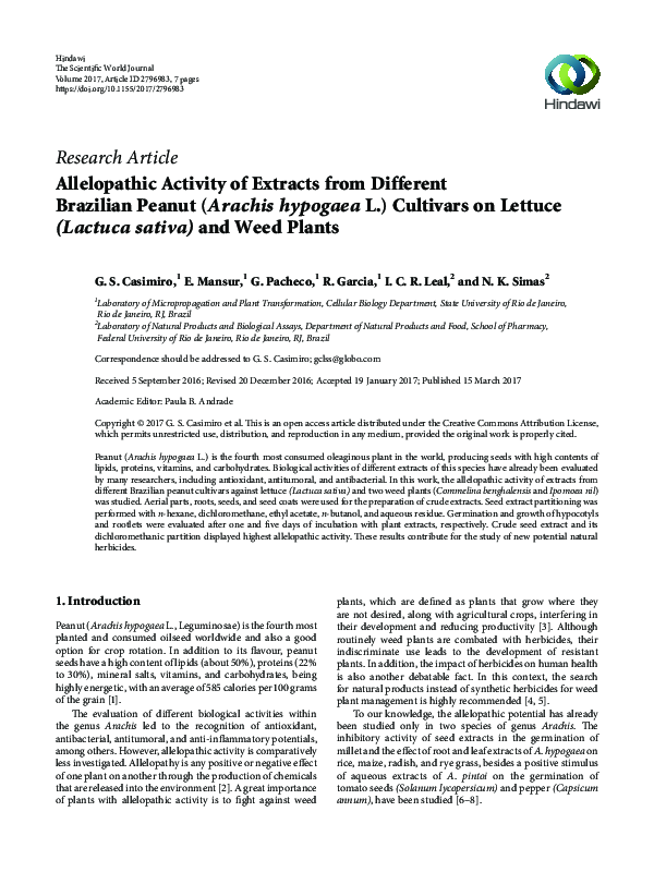 (PDF) Allelopathic Activity of Extracts from Different Brazilian Peanut ...