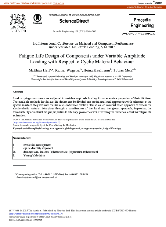 (PDF) Fatigue Life Design of Components under Variable Amplitude ...