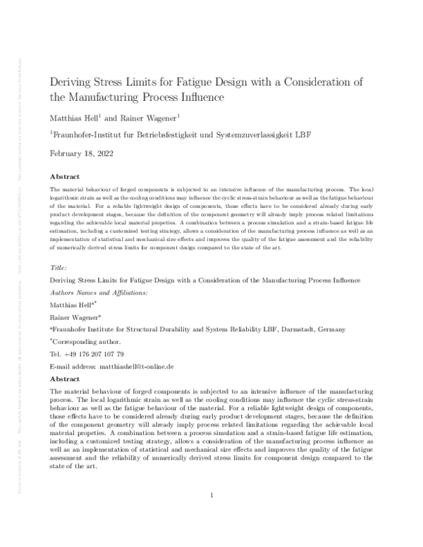 (PDF) Deriving Stress Limits for Fatigue Design with a Consideration of ...