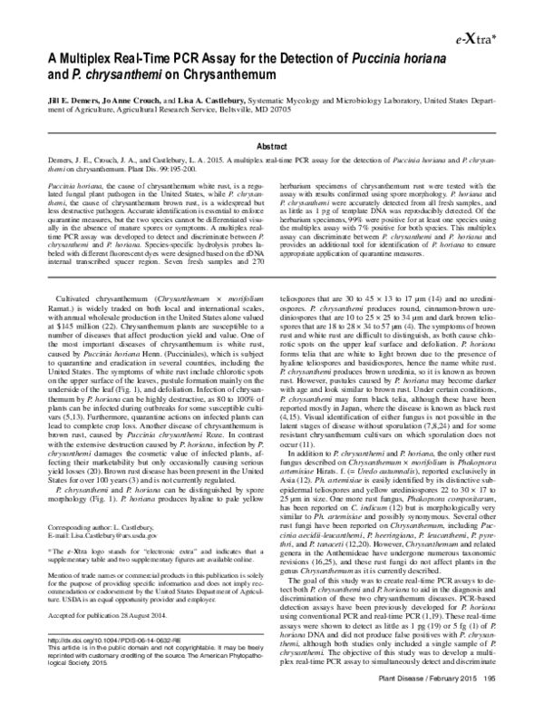 (PDF) A Multiplex Real-Time PCR Assay for the Detection of Puccinia horiana and P. chrysanthemi ...