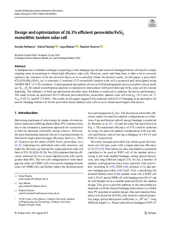 (PDF) Design and optimization of 26.3% efficient perovskite/FeSi2 monolithic tandem solar cell
