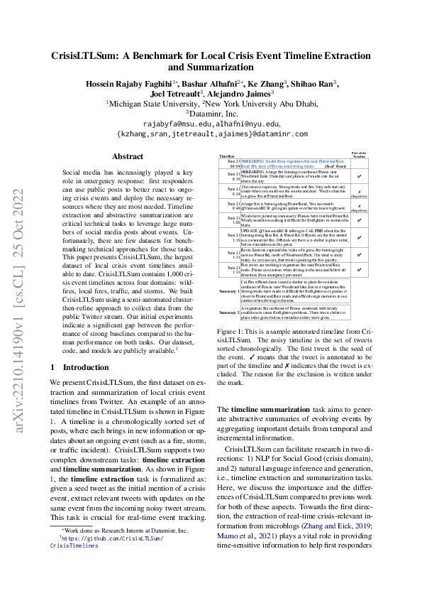 Pdf Crisisltlsum A Benchmark For Local Crisis Event Timeline Extraction And Summarization