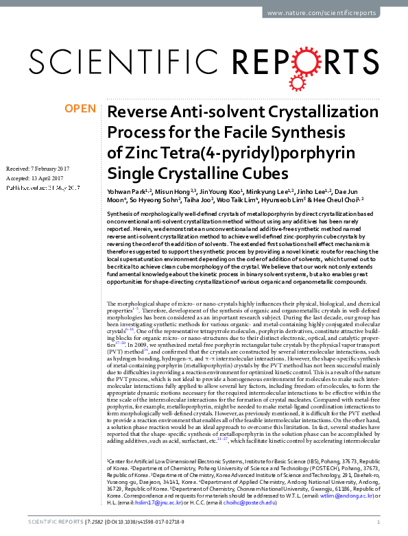 (PDF) Reverse Anti-solvent Crystallization Process for the Facile ...