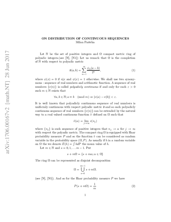 (PDF) On distribution of continuous sequences | Milan Pasteka - Academia.edu