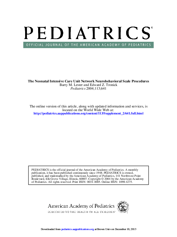 (PDF) The Neonatal Intensive Care Unit Network Neurobehavioral Scale ...