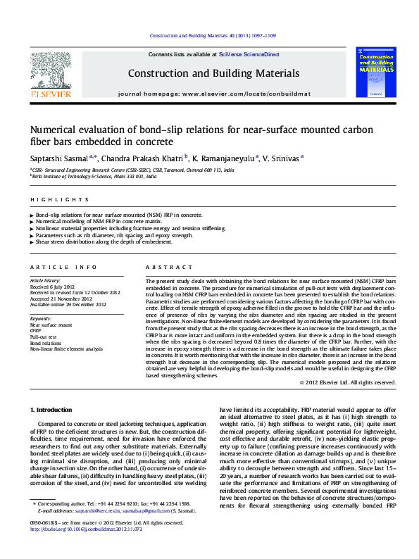 (PDF) Evaluating Bond-Slip Relations for NSM CFRP in Concrete
