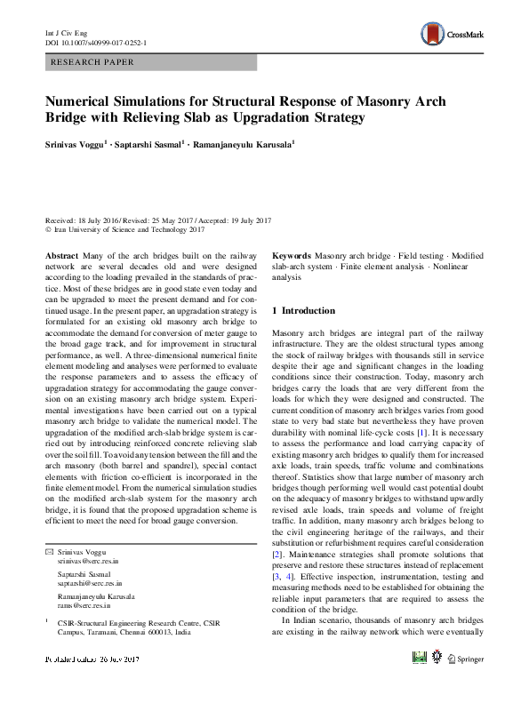 (PDF) Numerical Simulations for Structural Response of Masonry Arch ...