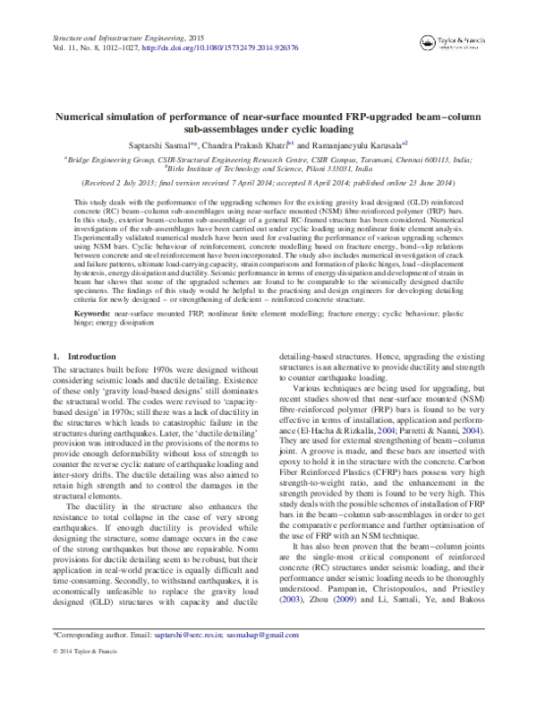 (PDF) Numerical simulation of performance of near-surface mounted FRP-upgraded beam–column sub ...