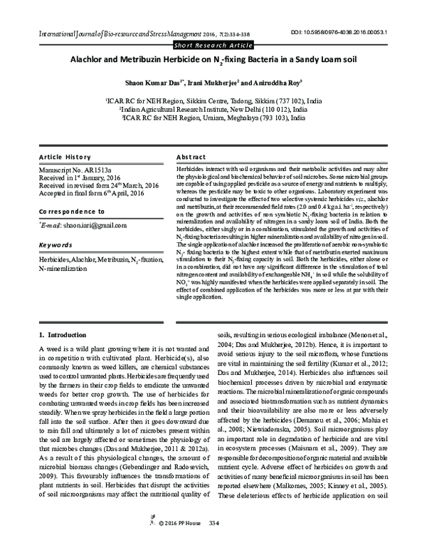 (PDF) Alachlor and Metribuzin Herbicide on N2-fixing Bacteria in a ...