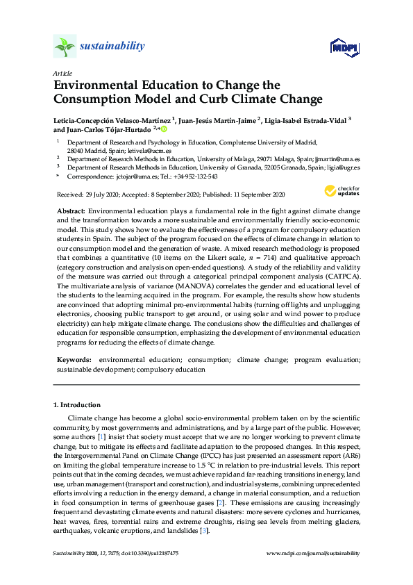 (PDF) Environmental Education to Change the Consumption Model and Curb ...