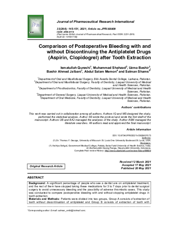 (PDF) Comparison of Postoperative Bleeding with and without ...