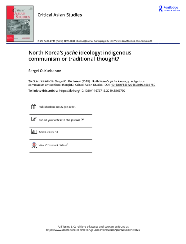 (PDF) North Korea's juche ideology: indigenous communism or traditional ...