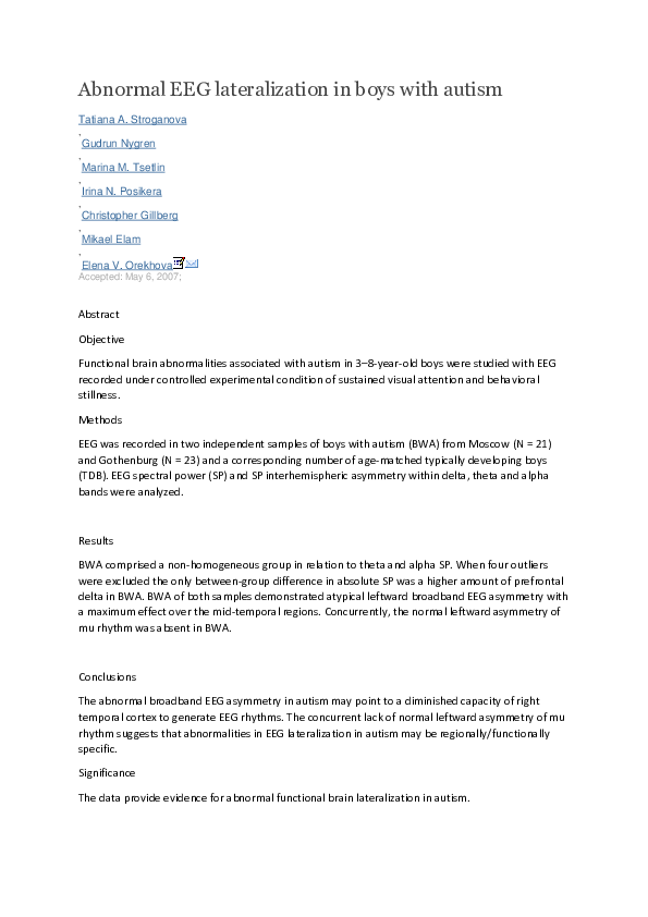 (PDF) Abnormal EEG lateralization in boys with autism