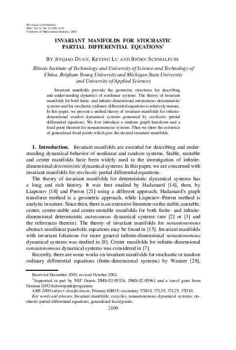 Pdf Invariant Manifolds For Stochastic Partial Differential Equations