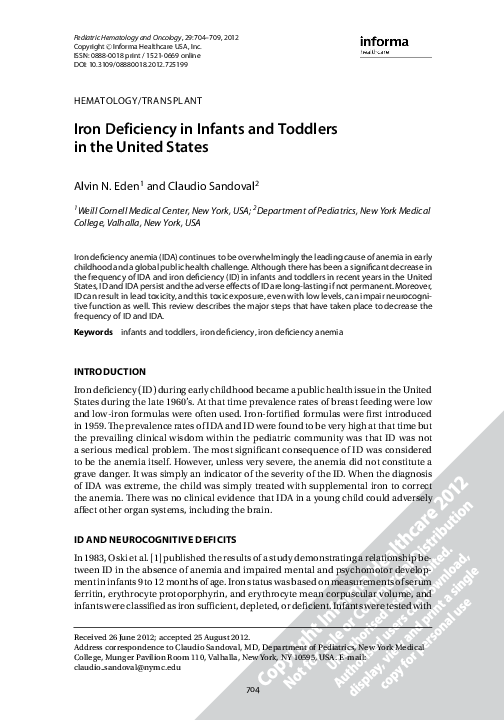 (PDF) Iron deficiency in infants and toddlers in the United States