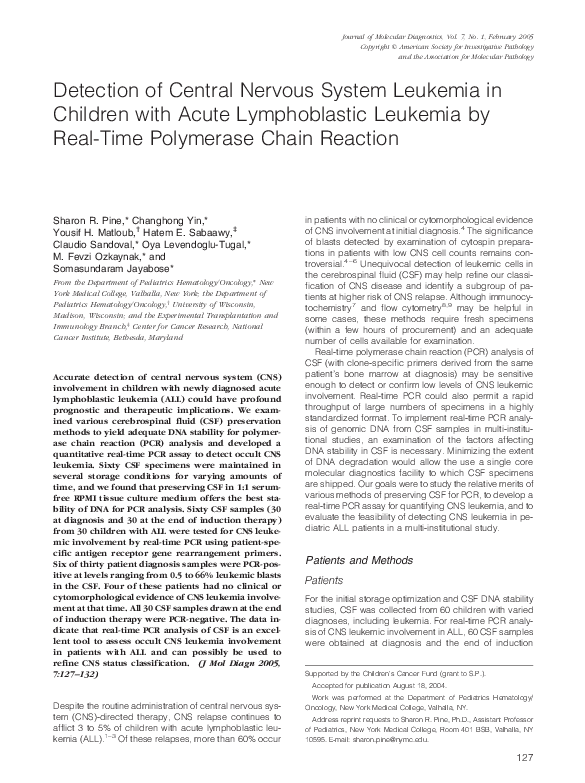 (PDF) Detection of Central Nervous System Leukemia in Children with Acute Lymphoblastic Leukemia ...