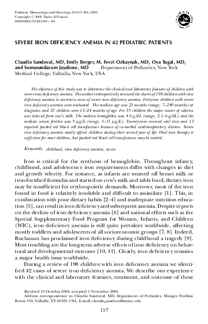 (PDF) Severe Iron Deficiency Anemia in 42 Pediatric Patients