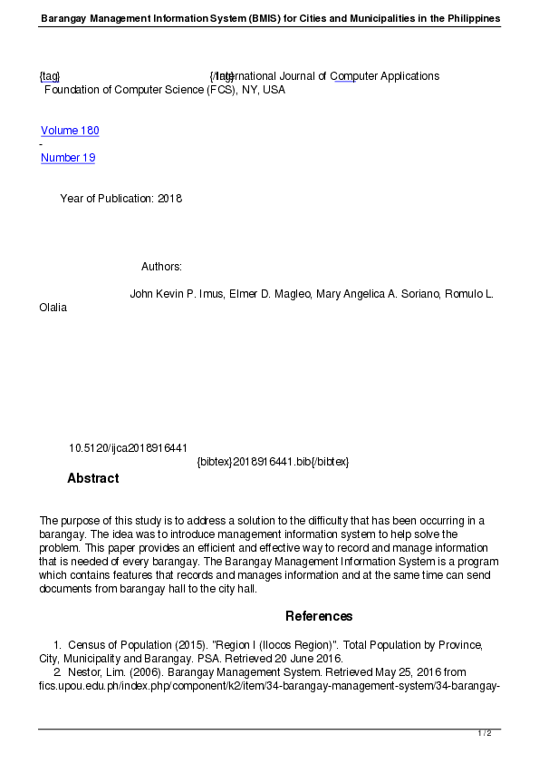 (PDF) Barangay Management Information System (BMIS) for Cities and ...