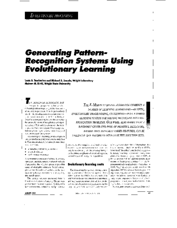 Pdf Generating Pattern Recognition Systems Using Evolutionary Learning