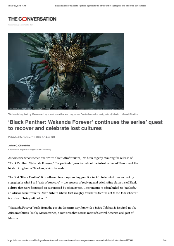 (PDF) ‘Black Panther: Wakanda Forever’ continues the series’ quest to ...