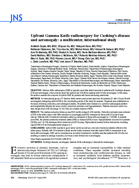 (PDF) Upfront Gamma Knife radiosurgery for Cushing's disease and ...