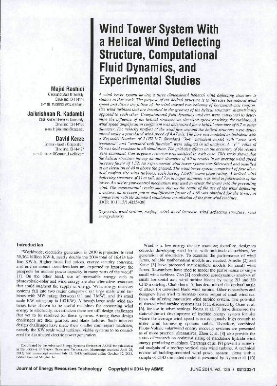 Pdf Wind Tower System With A Helical Wind Deflecting Structure Computational Fluid Dynamics