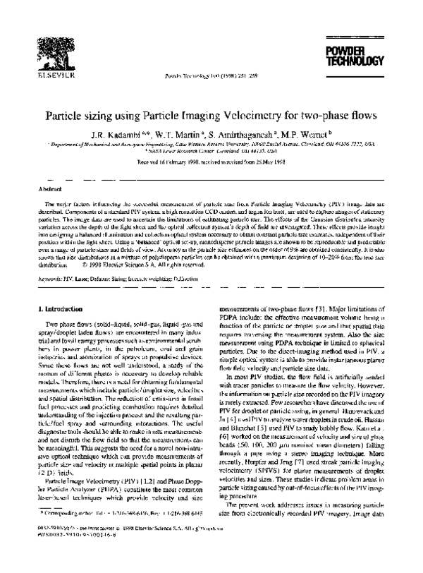 (PDF) Particle sizing using particle imaging velocimetry for two-phase flows