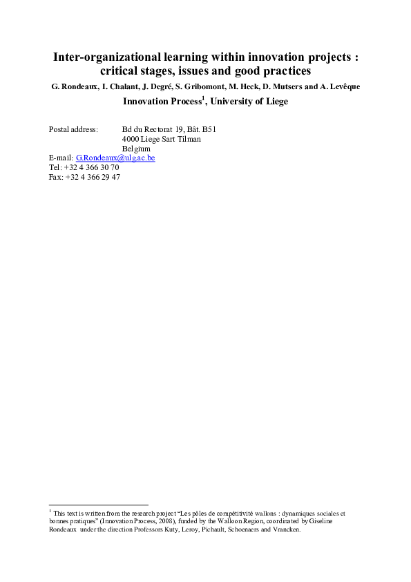 (PDF) Inter-organizational learning within innovation projects ...